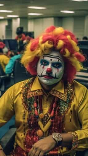 Kill the Monday Blues: AI Imagines Corporate Employees as Clowns